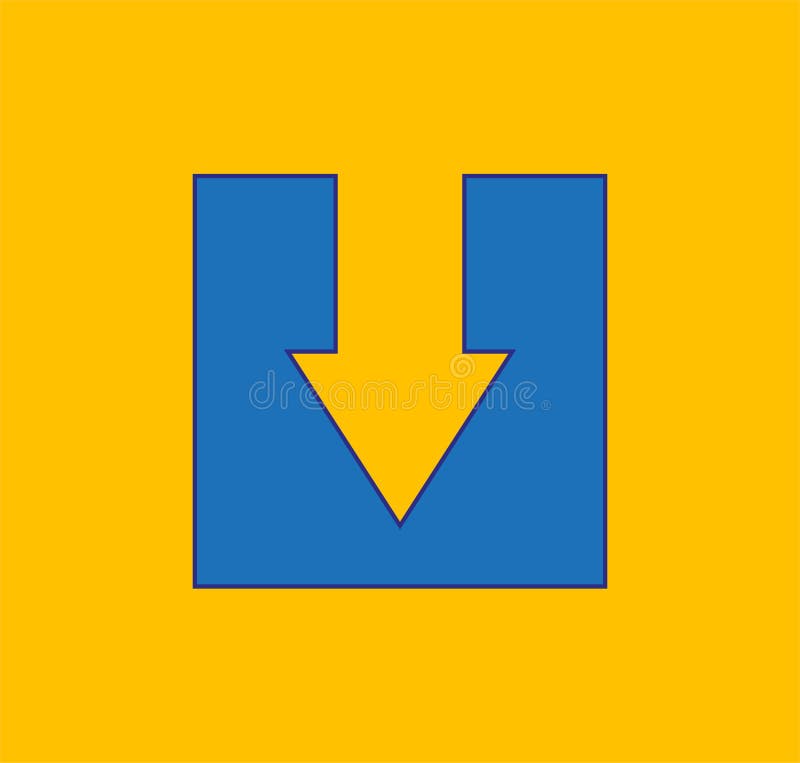 Illustration of a Blue Download Icon Isolated on a Yellow Background ...