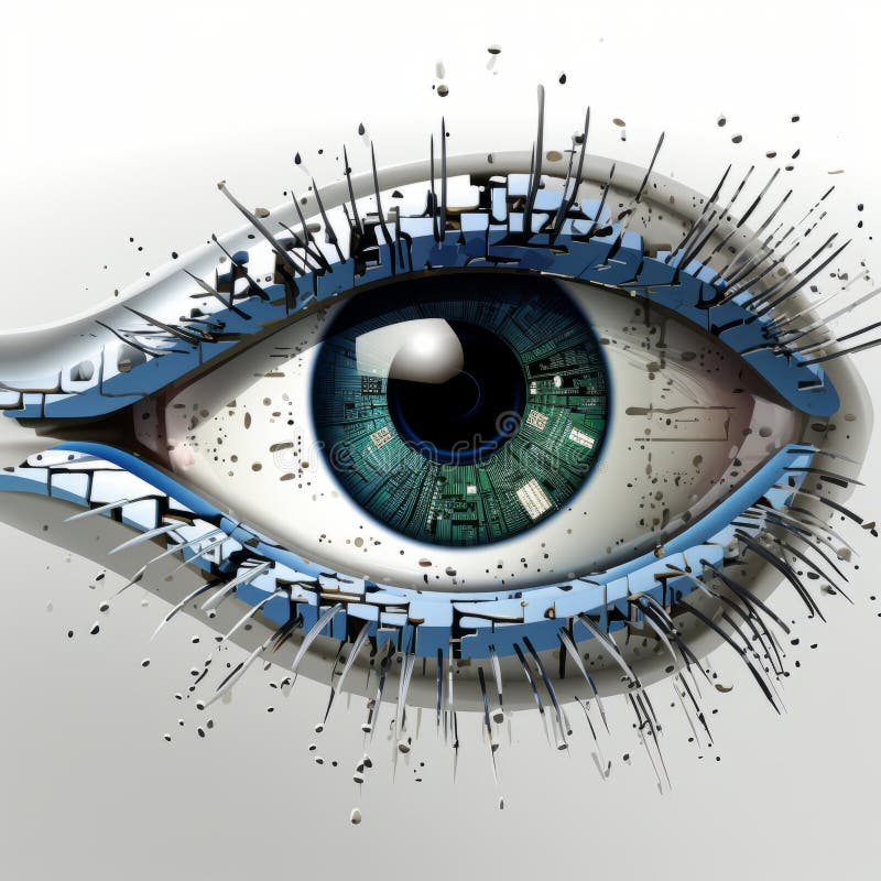 An Illustration of a Blue Eye with a Computer Chip in it Stock ...