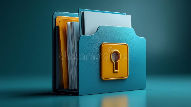 Blue Folder with Key Lock Symbol on Dark Teal Background Stock ...