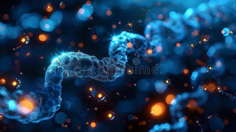 An Illustration of a Blue Glowing Bacteria on a Dark Blue Background ...