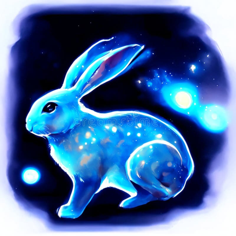 Illustration of a Blue Hare in the Night Sky with Stars Generative AI ...
