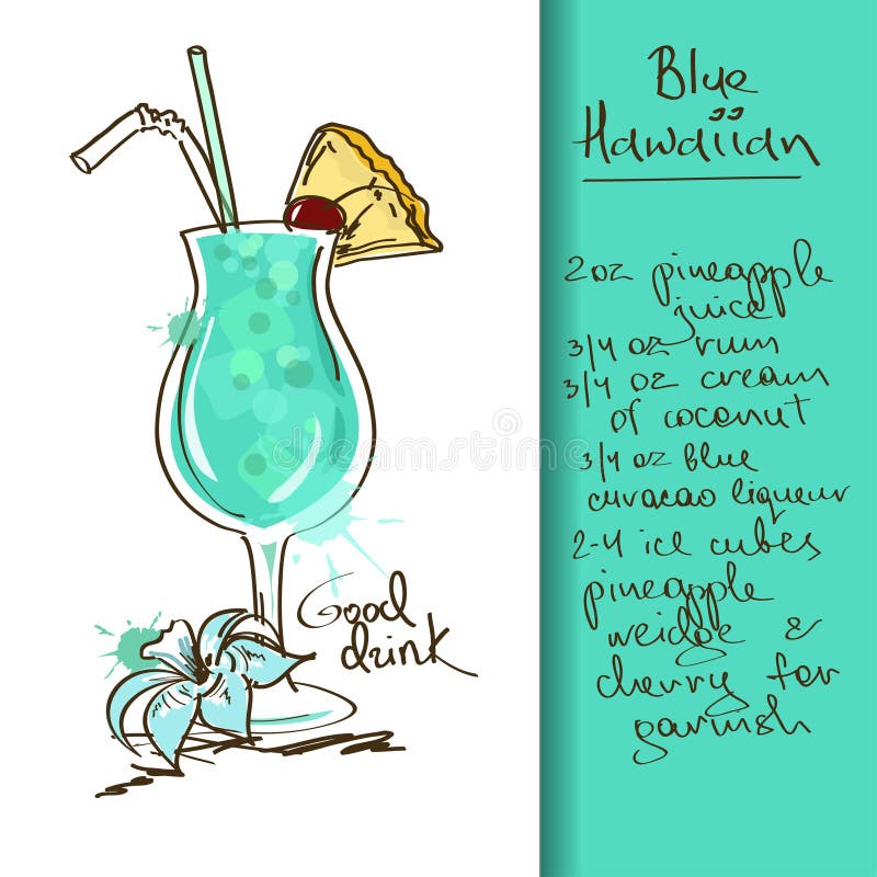 Illustration with Blue Hawaiian Cocktail Stock Vector - Illustration of ...