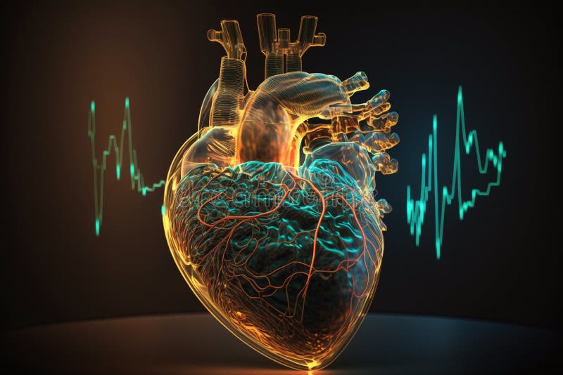 Illustration of Blue Hologram of Heart and Heart Beat Pulse Created ...
