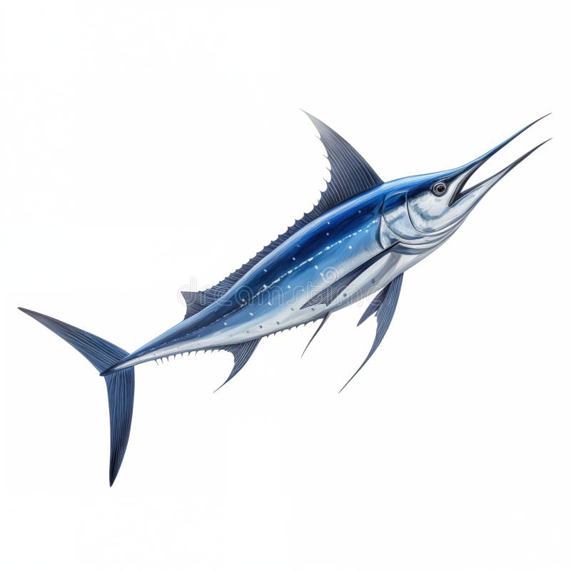 Illustration of Blue Marlin Fish with Detailed Fin on White Background ...