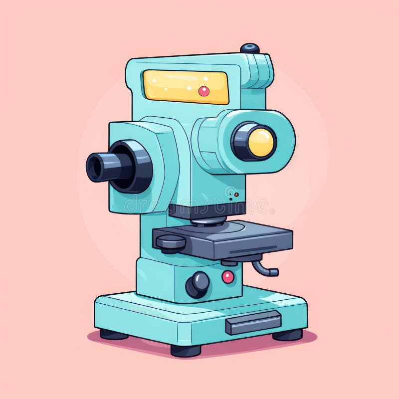 Illustration of a Blue Microscope. Isolated on Pink Background Stock ...