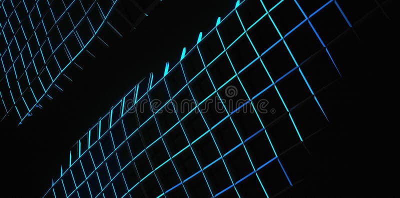 Blue Neon Grid Structure at Night Stock Illustration - Illustration of ...