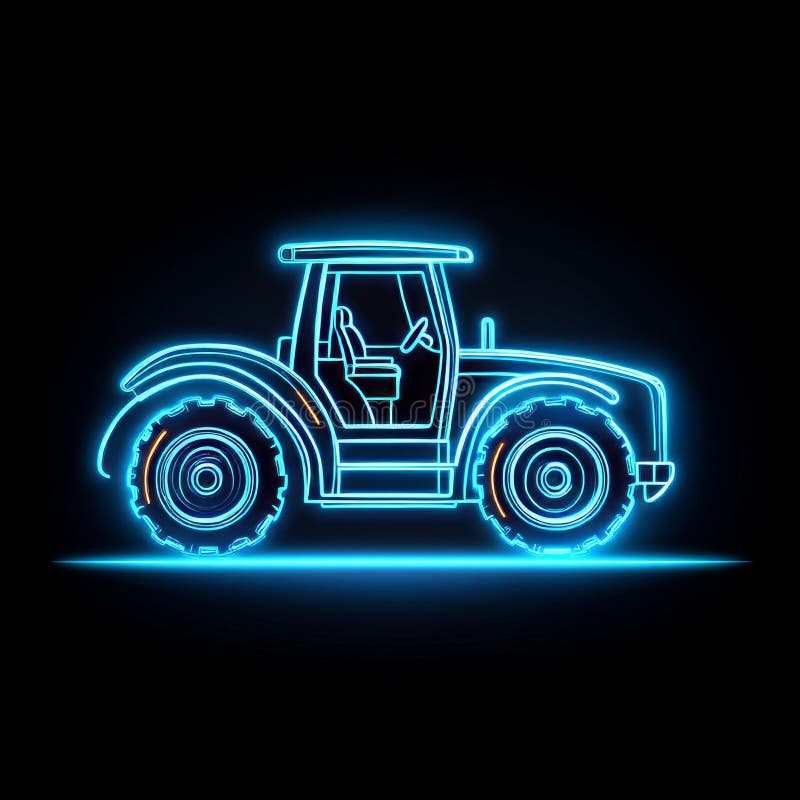 An Illustration of a Blue Neon Tractor Operating at Night, Great for ...