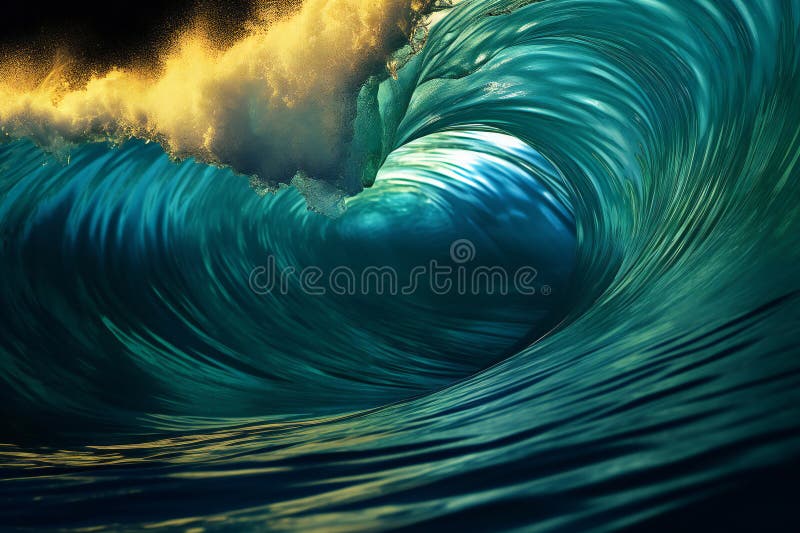 Illustration of a Blue Ocean Wave with Yellow and Orange Splashes Stock ...