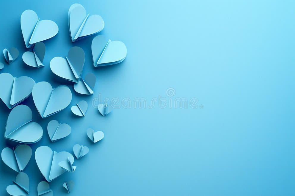 Blue Paper Hearts on Blue Background with Copy Space Stock Illustration ...