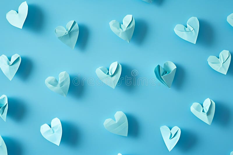 Blue Paper Hearts on a Blue Background, Flat Lay, Top View Stock ...