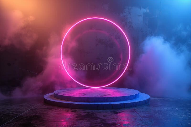 Illustration of Blue and Pink Neon Circular Stand with a Pink and ...