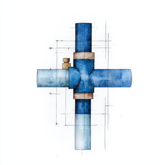 Illustration of a Blue Pipe Fitting with Technical Measurements Ideal ...