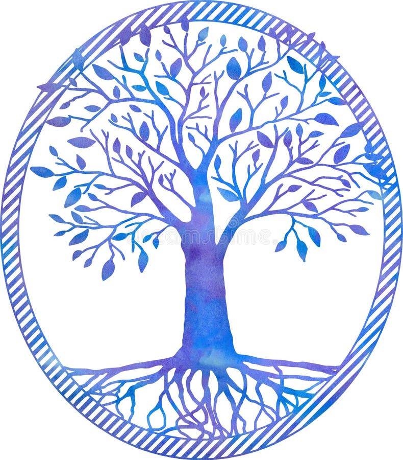 Illustration of a Blue-purple Tree with Roots in an Oval Frame Isolated ...
