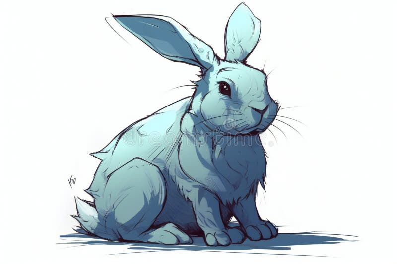 Illustration of a Blue Rabbit Sitting on a White Background with Shadow ...