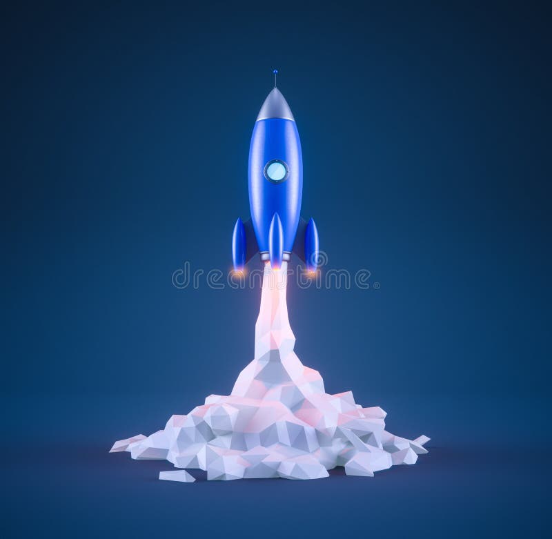 Blue Rocket Take-off in a Dark Background Stock Illustration ...