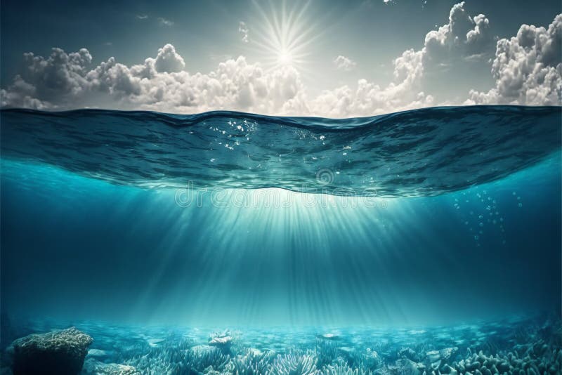 Blue Sea Surface and Underwater, Creative Digital Illustration Stock ...