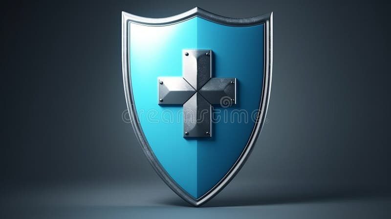 Illustration of Blue Shield with Plus Sign Health. Generative AI Stock ...