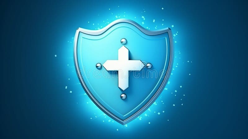 Illustration of Blue Shield with Plus Sign Health. Generative AI Stock ...