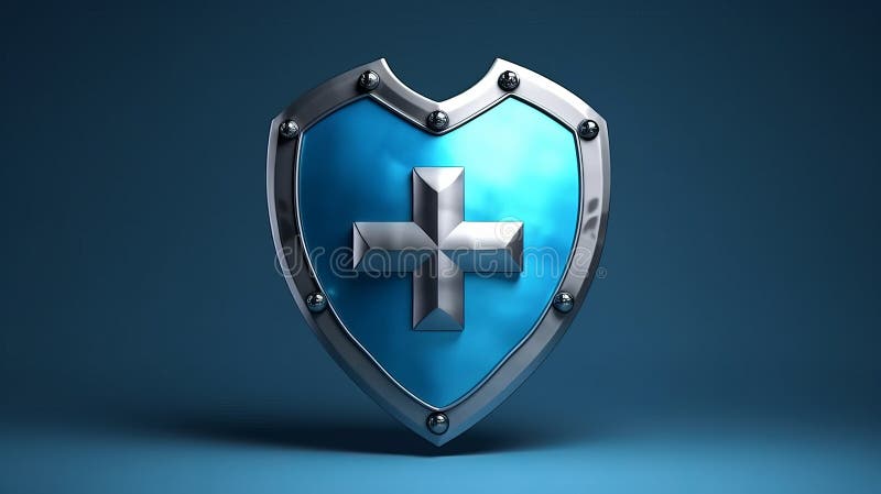 Illustration of Blue Shield with Plus Sign Health. Generative AI Stock ...