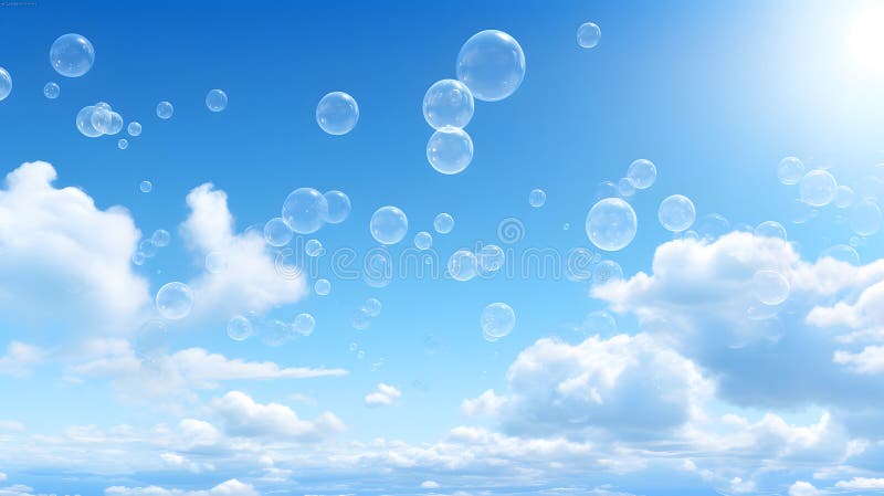 Illustration of Blue Sky with Bubbles and Clouds. Stock Illustration ...