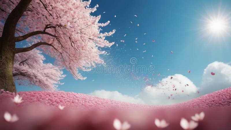 Illustration of Blue Sky and Falling Cherry Blossom Petals. Stock ...