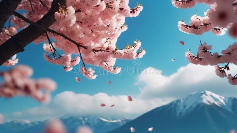 Illustration of Blue Sky and Falling Cherry Blossom Petals. Stock ...