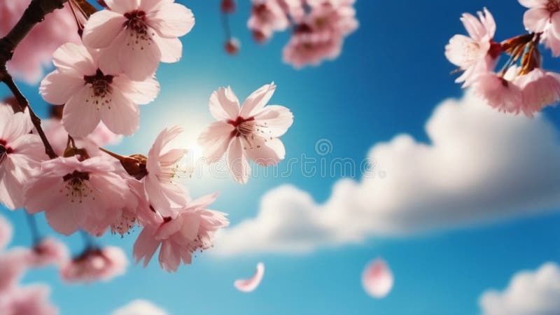 Illustration of Blue Sky and Falling Cherry Blossom Petals. Stock ...
