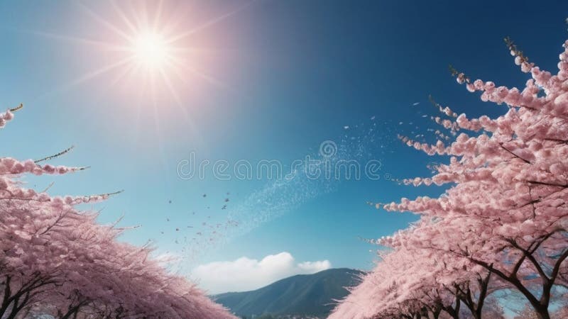 Illustration of Blue Sky and Falling Cherry Blossom Petals. Stock ...
