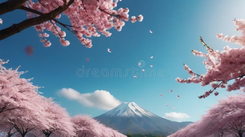 Illustration of Blue Sky and Falling Cherry Blossom Petals. Stock ...