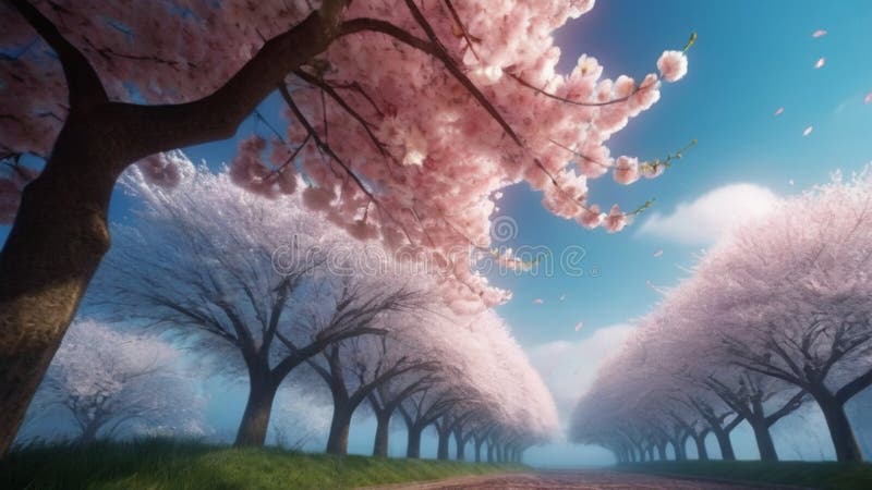 Illustration of Blue Sky and Falling Cherry Blossom Petals. Stock ...