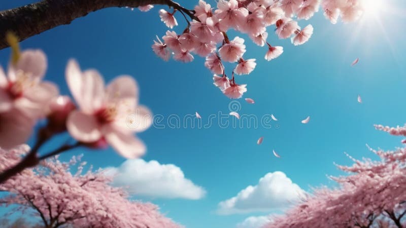 Illustration of Blue Sky and Falling Cherry Blossom Petals. Stock ...