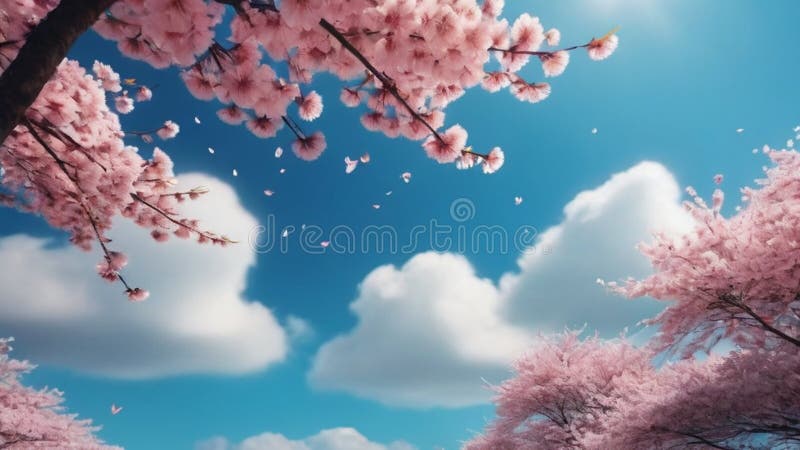 Illustration of Blue Sky and Falling Cherry Blossom Petals. Stock ...