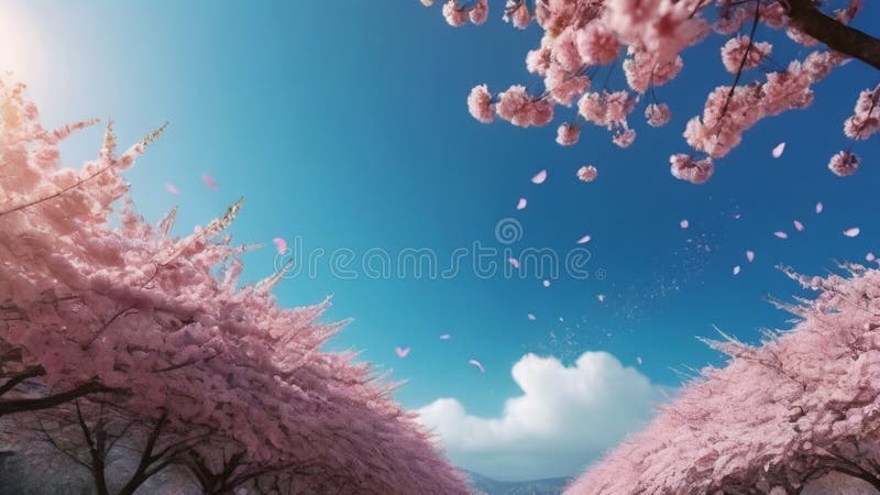 Illustration of Blue Sky and Falling Cherry Blossom Petals. Stock ...