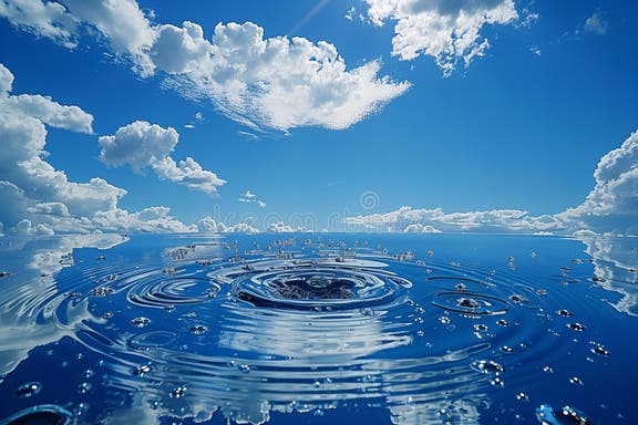 In the Blue Sky, White Clouds and Ripples in the Water, a Cloud Forms ...
