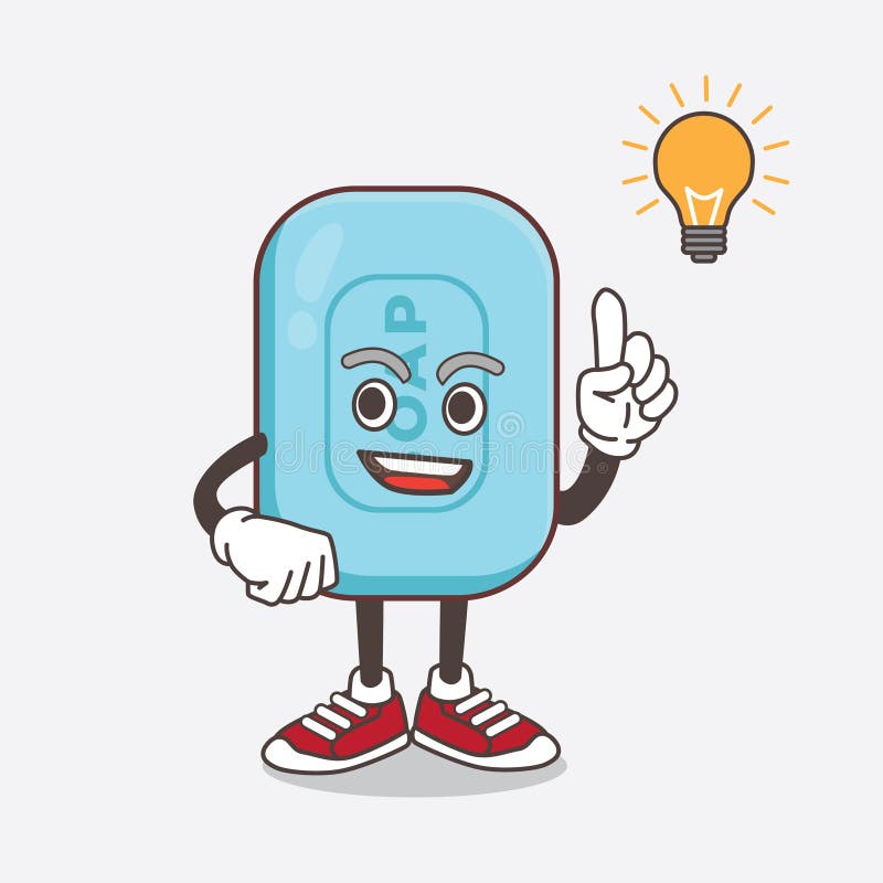Blue Soap Cartoon Mascot Character Get an Idea Stock Illustration ...