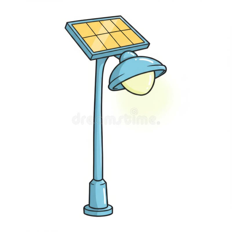 Illustration of Blue Solar Street Light with Yellow Lighting Isolated ...