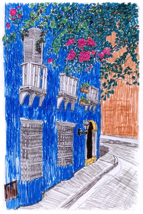 Illustration-Blue Street stock illustration. Illustration of light ...