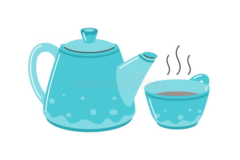 Blue Teapot and Teacup Vector Illustration Stock Vector - Illustration ...