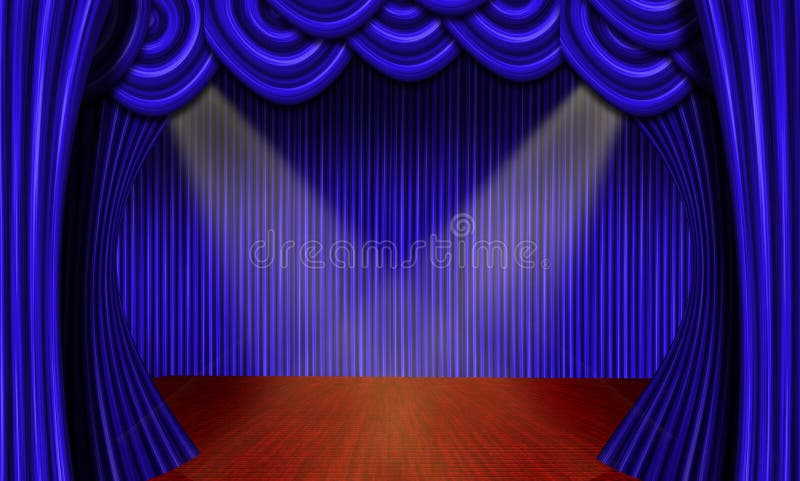Illustration of a Blue Theater Stage with Spotlights at the Center ...