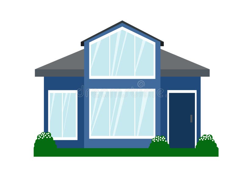 Illustration of a Blue Two-story Residential Building with Large ...