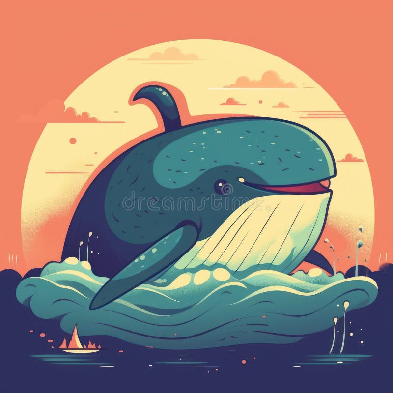 Illustration of a Blue Whale, or Blue Fin Whale. Stock Illustration ...