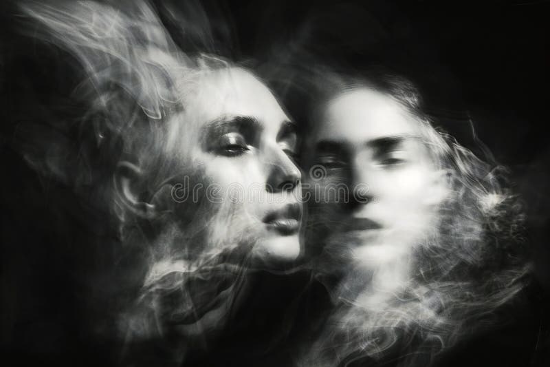 A Blurred Black and White Photo of Two Faces in the Dark, Soft Light ...