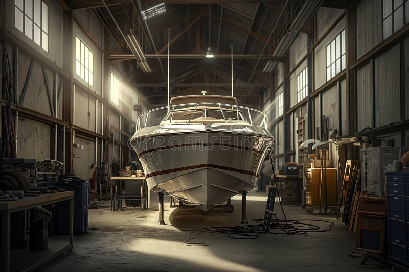 Illustration of Boat Inside Workshop in Warehouse Building. Boat is ...