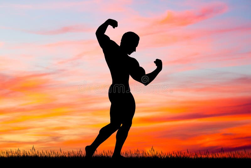Bodybuilder at sunset stock illustration. Illustration of biceps ...