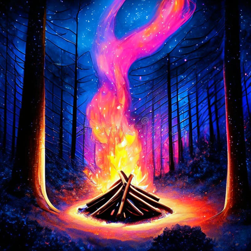 Illustration of a Bonfire in the Forest at Night with a Flame ...
