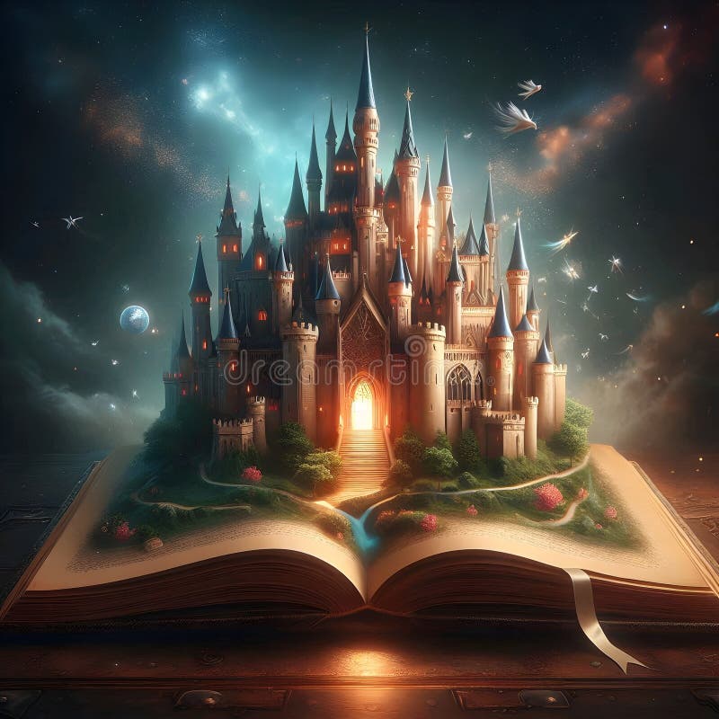 An Illustration of a Book with a Castle on it Sitting on a Table. Stock ...