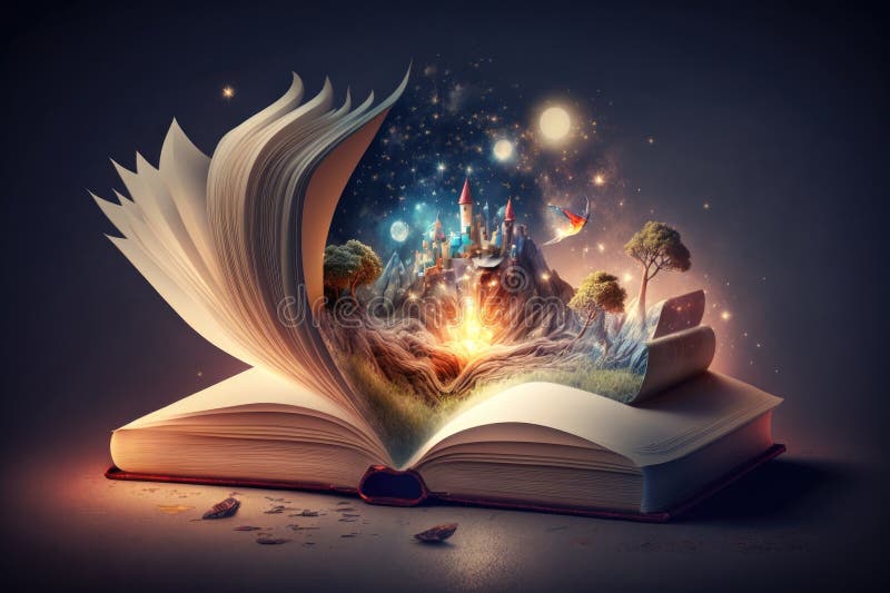 Illustration of a Book that Contains the Creation of God with Lighting ...