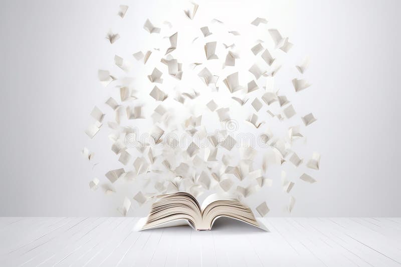 An Illustration of a Book with Flying Pages Around Meaning of Thoughts ...