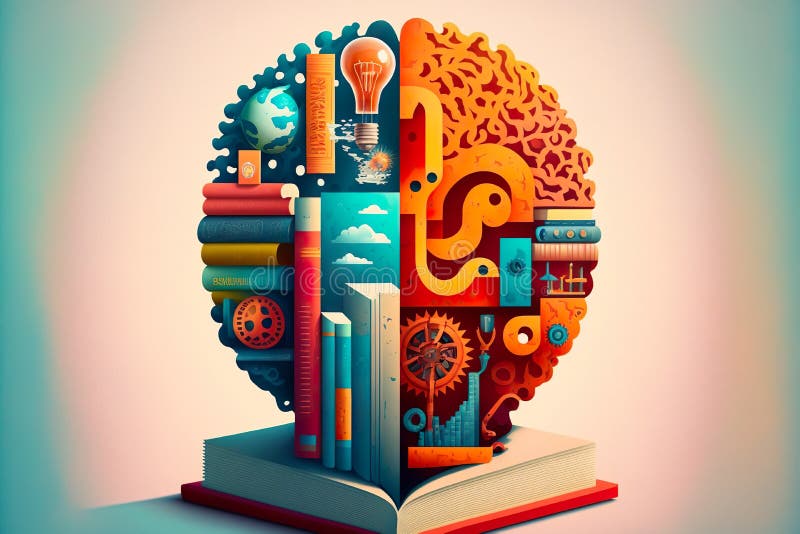 Illustration of a Book Over Which Education, Mind and Tree of Knowledge ...