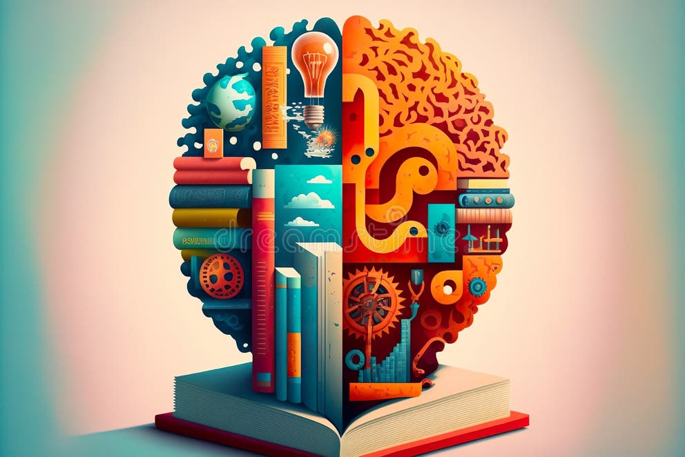 Illustration of a Book Over Which Education, Mind and Tree of Knowledge ...